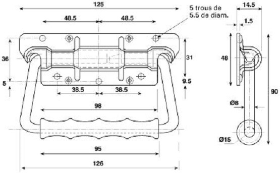RS Pro SPRING-LOADED CARRY HANDLES 46x125mm 2Pcs 40kg Fold Down ...