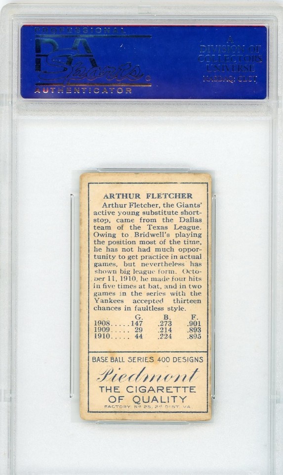 1911 T205 Gold Border Arthur Fletcher PSA 4 VG-EX Vintage Giants ...