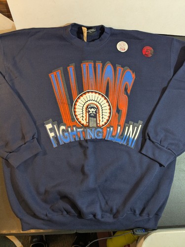 VTG Illinois Fighting Illini W/ Back Hit Sweatshirt Navy Chief Sz 2XL ...