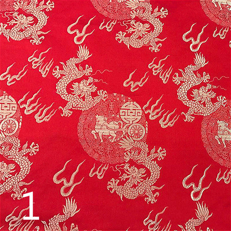 Chinese Brocade Fabric Dragon Design Costume DIY Silky Satin Retro 1M ...