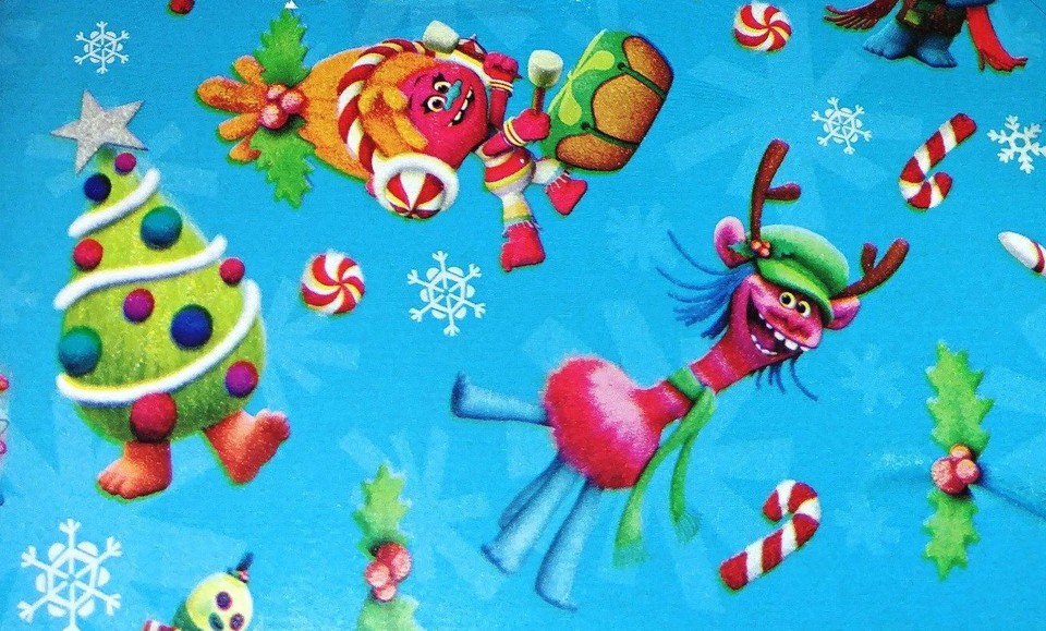 TROLLS GIFT WRAP WRAPPING PAPER FOLDED FLAT CHRISTMAS HOLIDAY 40 SQ. FT ...