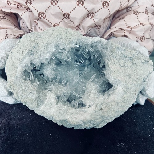 21.89LB Natural Blue Celestite Crystal Geode Quartz needle-like Cluster ...