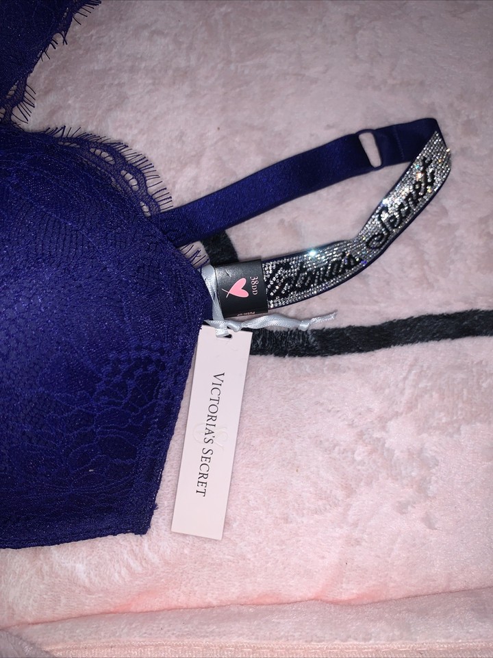 Victoria's Secret Bombshell Add 2 Cups Rhinestone Straps Bra (Navy ...