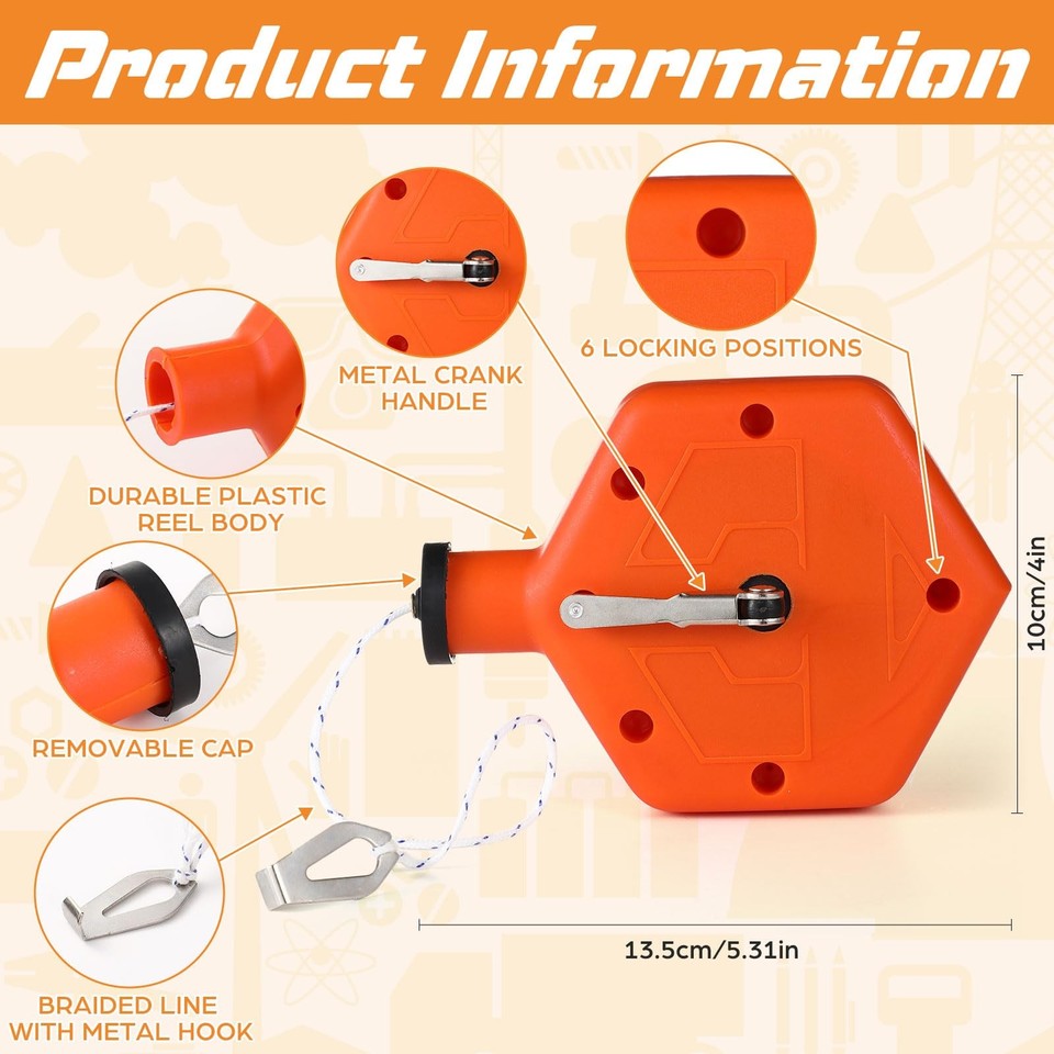 4 Pcs Chalk Line Tool 100 ft Portable Chalk Line Reel Box with PP Case ...