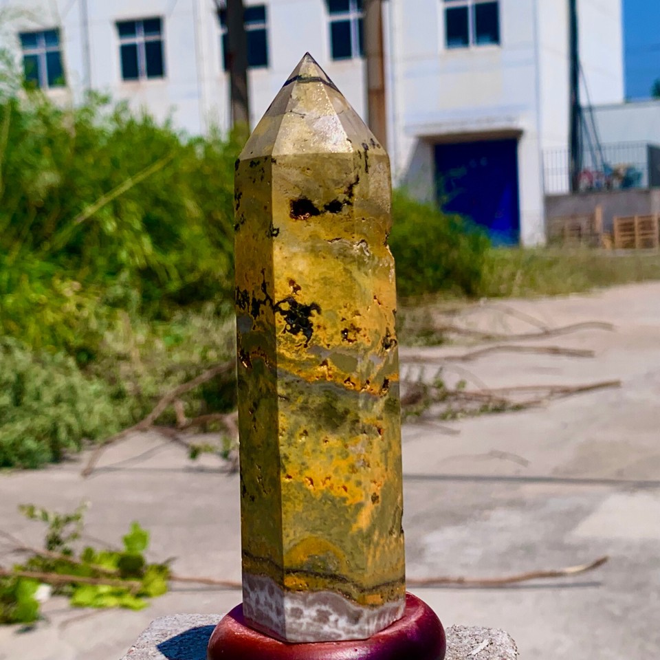 217G Natural Bumblebee Jade Quartz Square Pointed Stone Pillar Healing ...