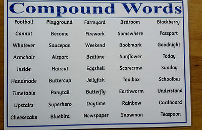 Compound Words - A4 laminated poster/ flash cards KS1 KS2 - 2 words ...