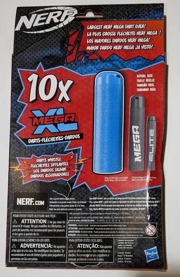 Nerf Mega XL Dart Refill, Includes 10 Nerf Mega XL Whistler Darts ...