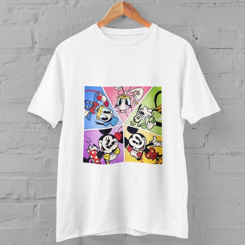 Mickey Mouse & Friends T-Shirt Disney Cartoon Graphic Tee Cute Colorful ...
