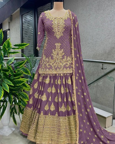 LILAC MAUVE LONG BLOUSE KURTI LEHENGA FULL STITCHED LENGHA CHOLI ...