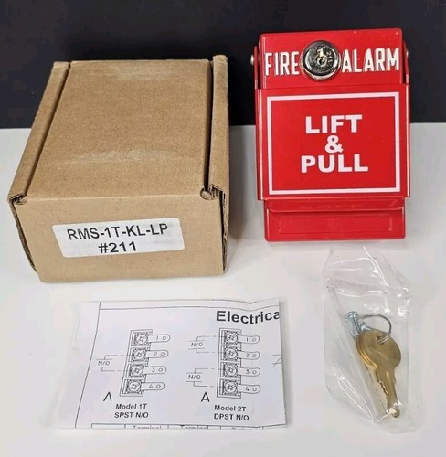RSG RMS-1T-KL-LP Fire Alarm Station Pull-Up Lift & Pull ESL Red w/ Key ...