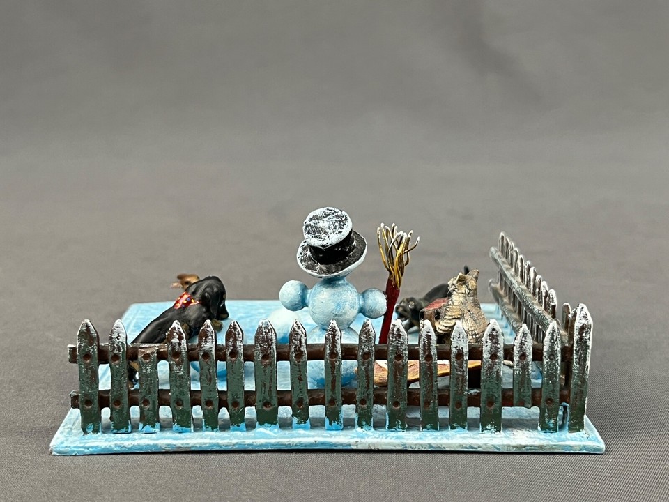Cold Painted Bronze Diorama Miniature Winter Scene Snowman and Animals ...