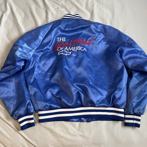 Vintage 80's Chevrolet Heartbeat of America Satin Bomber Jacket Size L ...