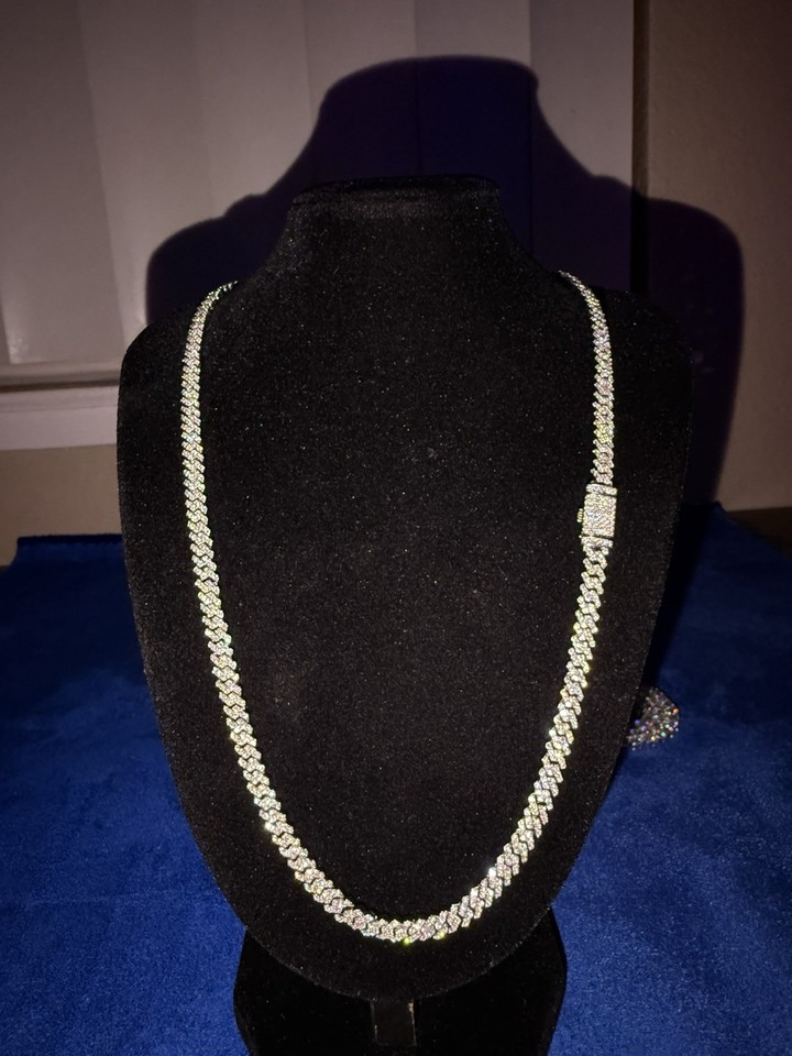 MOISSANITE Real 5mm Micro Miami Cuban Link Prong Chain Iced 925 Silver ...