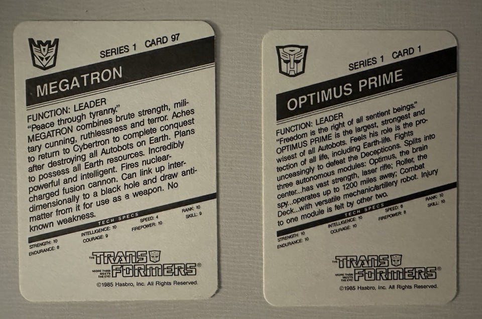 1985 Transformers Action Cards Lot of 47 Packs + Optimus & Megatron ...