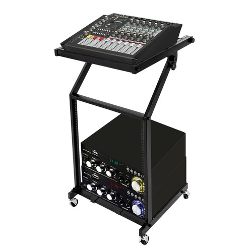 Black 12U Mixer Case Stand Rolling Rack Mount DJ Studio Equipment Cart ...