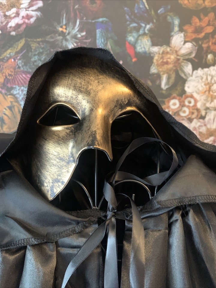Phantom Venetian Masquerade Half Face Party Mask And Satin Hooded Cloak ...