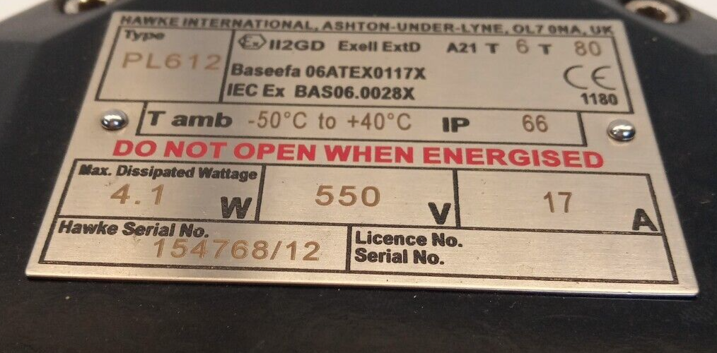 HAWKE Baseefa PL612 06ATEX0117X Anschlusskasten BAS06.0028X 4,1W 550V ...