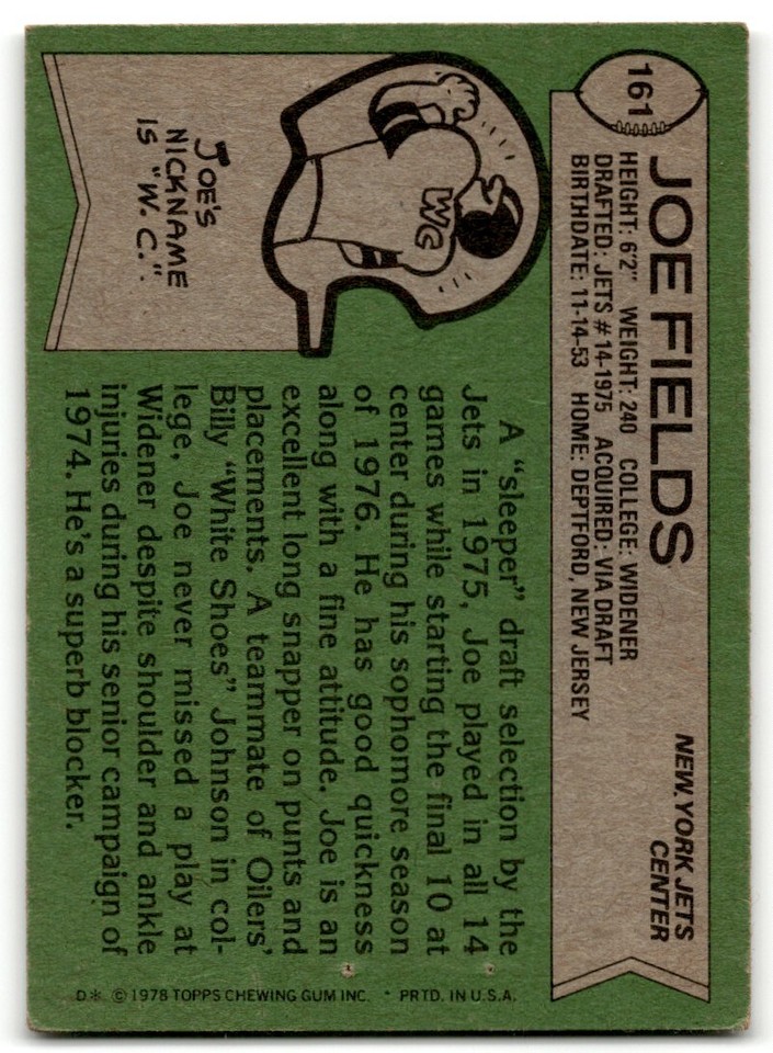 1978 Topps Joe Fields New York Jets #161 | eBay