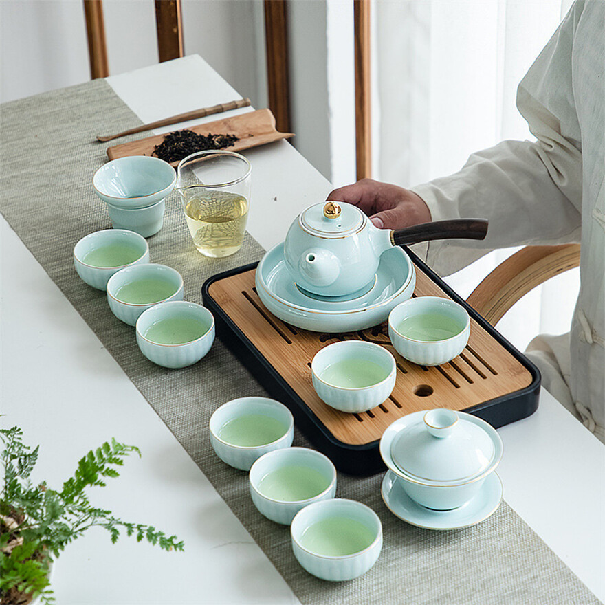 Boutique Celadon Tea Set Porcelain Tea Pot Tea Cups & Mats Pitcher Tea ...