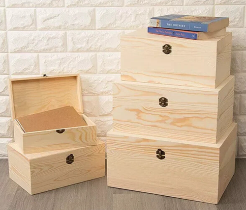 Set of 5 lightweight timber storage gift keepsake boxes, with metal ...