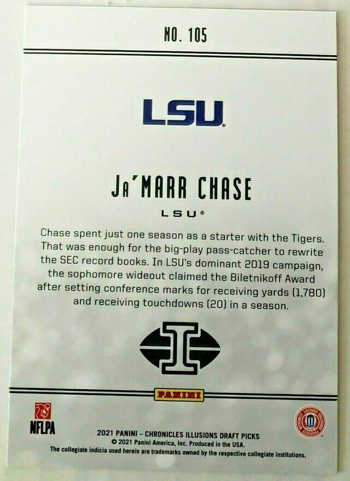 JaMarr Chase Rookie Card 2021 Chronicles Illusions Cincinnati Bengals ...