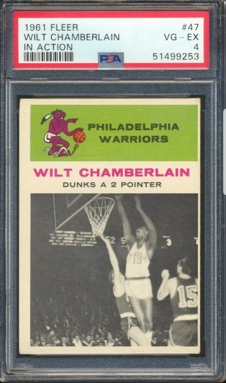 RARE!! ROOKIE! Wilt Chamberlain 1961 Fleer #47 RC Rookie PSA 4 VG-EX ...