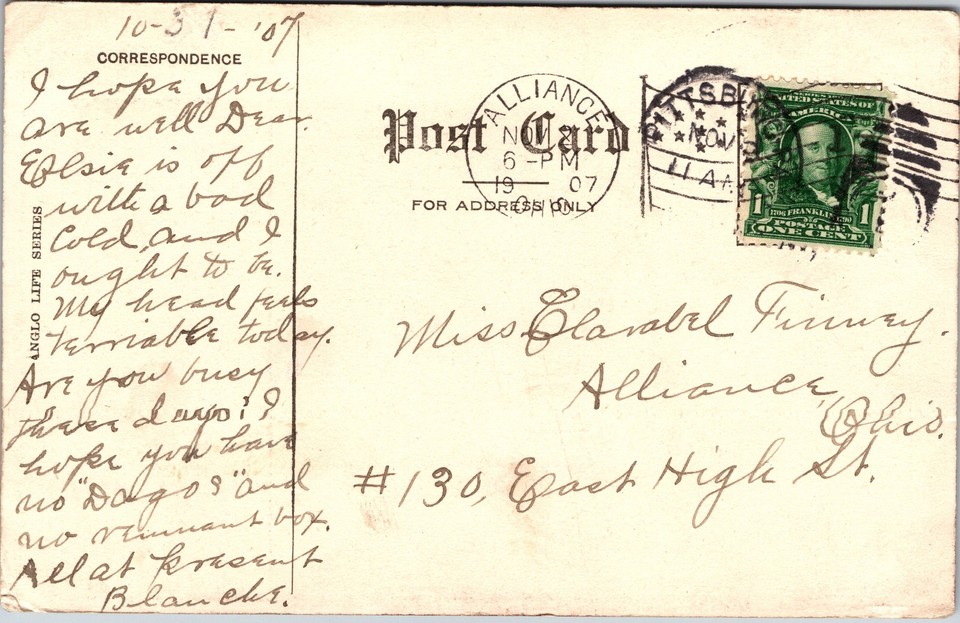 Postcard Anglo Life Series The Sweetest Girl ugly woman on bench ...