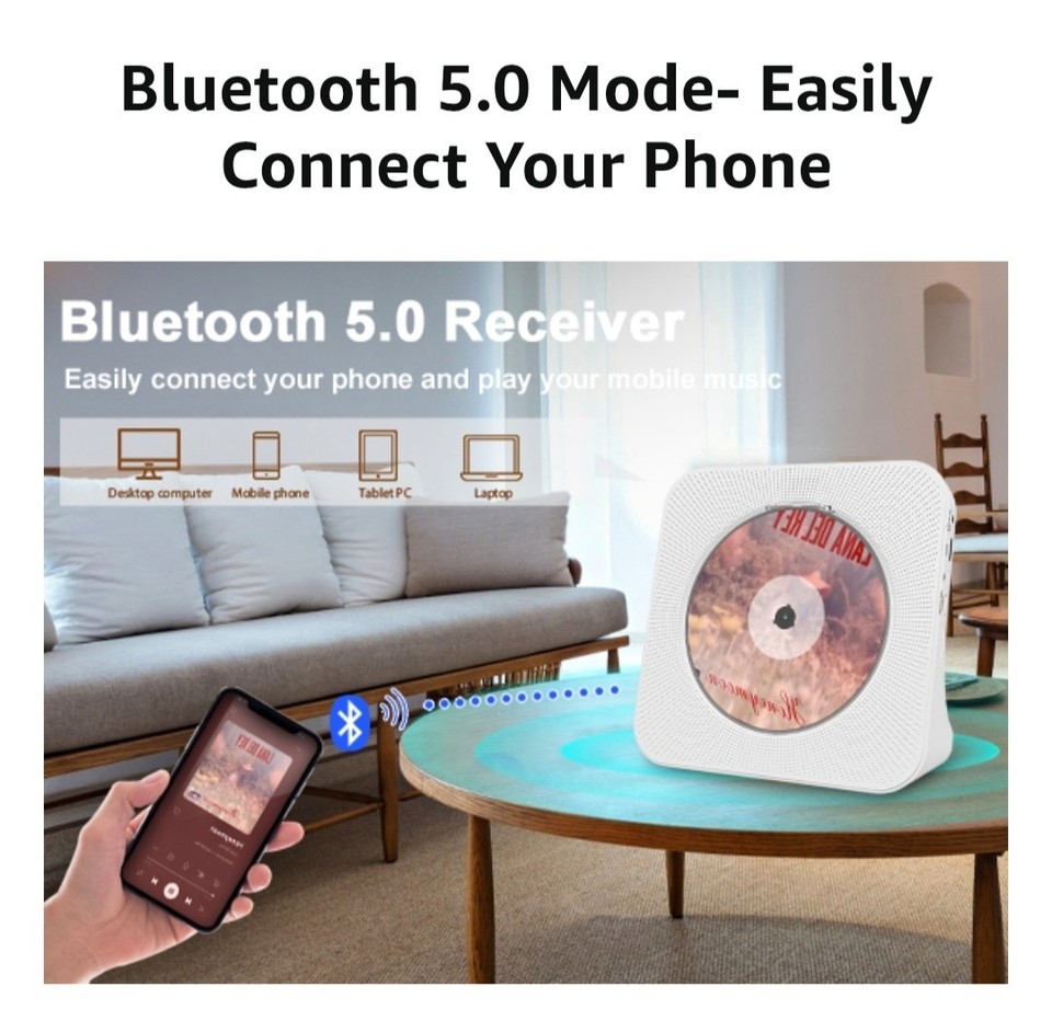 Desktop CD Player With Bluetooth Portable Personal HiFi Speaker Remote ...