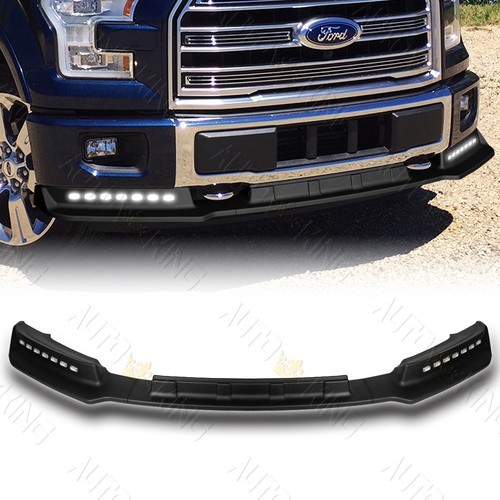 FIT 15-17 FORD F-150 F150 TRUCK BLACK FRONT BUMPER LIP W/LED SEQUENTIAL ...