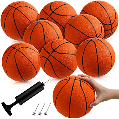 8 Pack Mini Rubber Basketballs Set 7 Inch Mini Hoop Basket Ball with ...