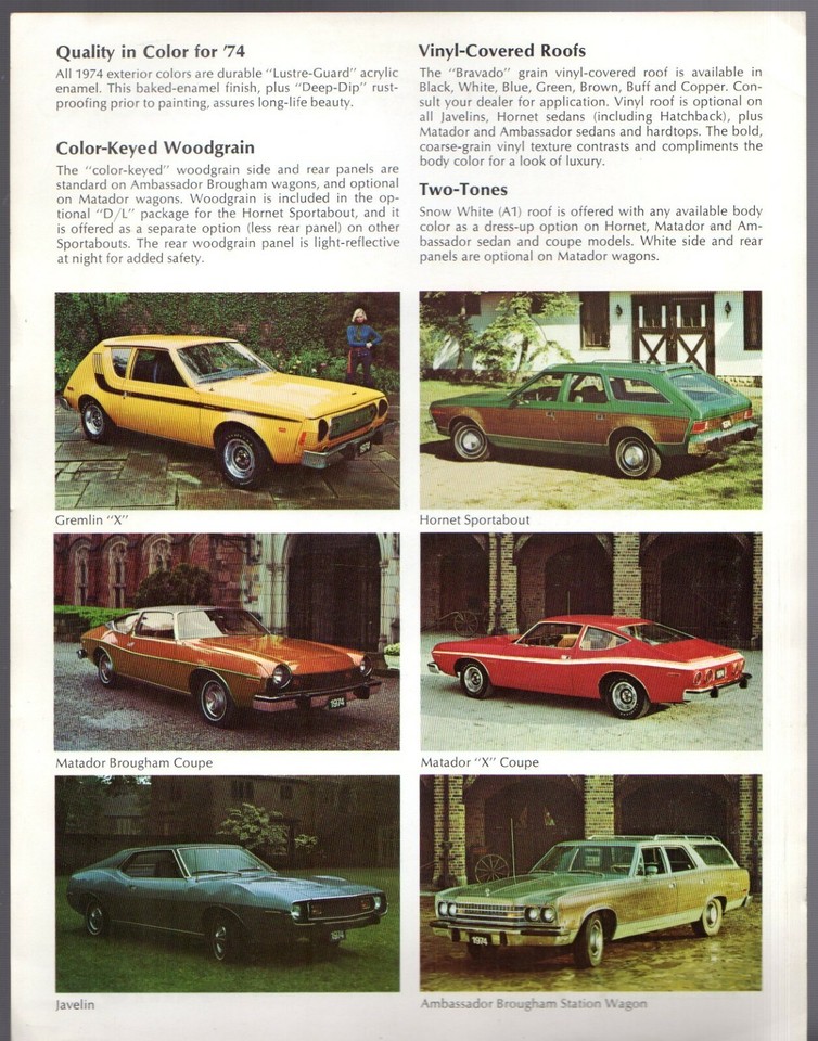 AMC Exterior Colours 1974 USA Market Brochure Gremlin Hornet Javelin ...