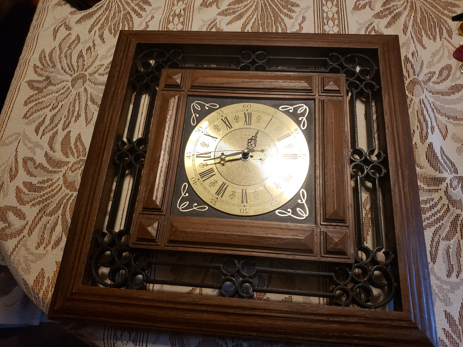 Retro WELBY Faux Wrought Iron & Wood Look 20" Hanging Wall Clock 1970s ...