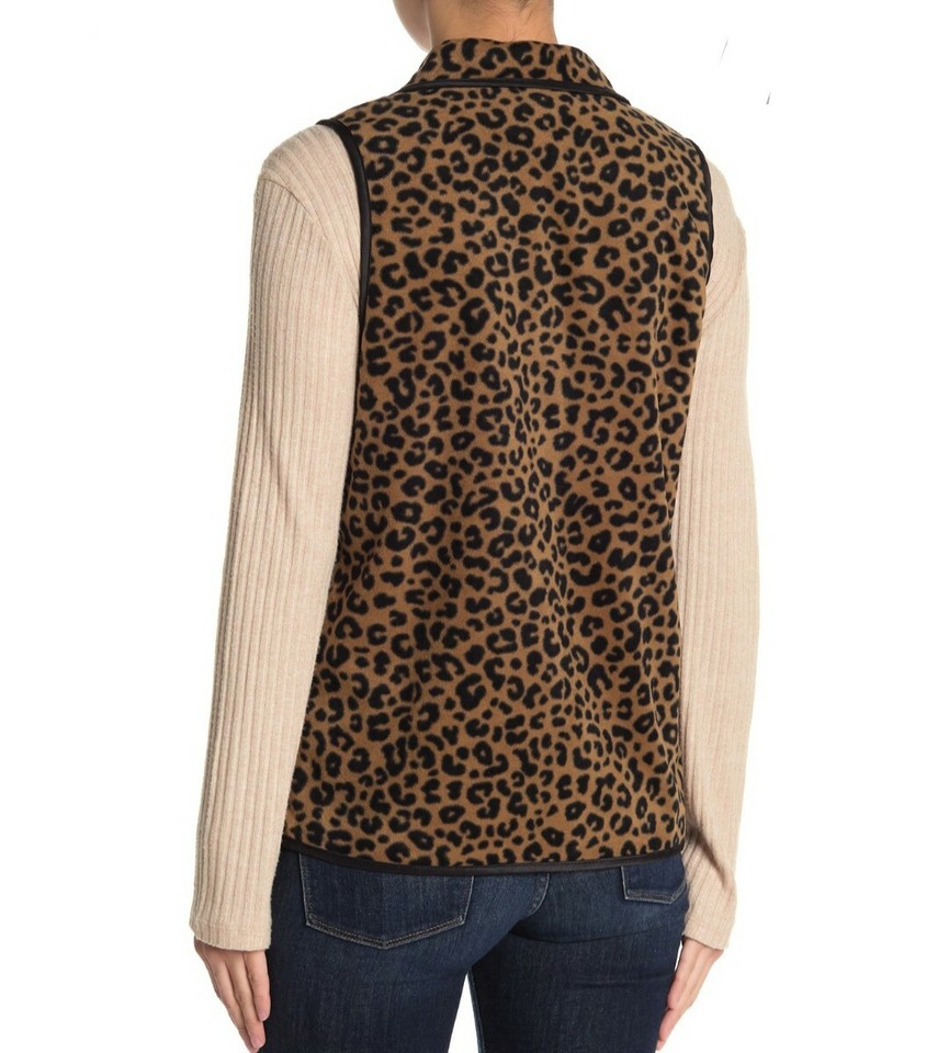 C&C California NWT Size S Leopard Print Leopard Fleece Vest Snap Front ...