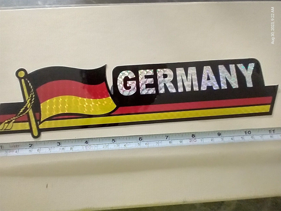 Germany Flag Bumper Sticker 12" Metallic Prismic Holographic Vinyl ...