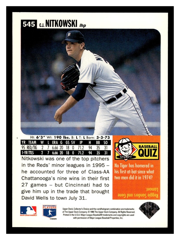 C.J. Nitkowski #545 1996 Collector's Choice Silver Signature | eBay