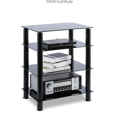 Media Compontent TV Stand 4-Tiers Audio Video Tower Tempered Glass ...