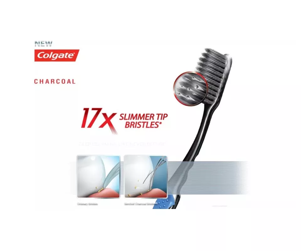12x Colgate Slim Soft Charcoal Toothbrush 17x Slim Soft Tip Bristles ...