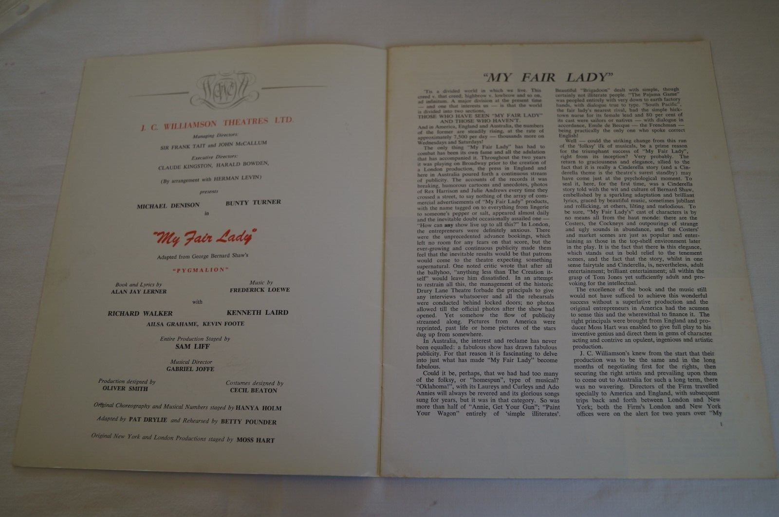 Collectable Scarce Vintage J.C. Williamson Theatre Show Program - My ...