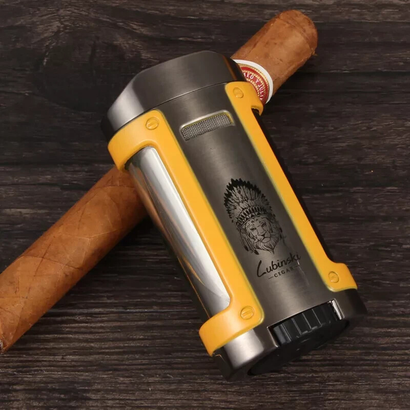 LUBINSKI Torch Cigar Lighter With Leather Case 4 Jet Flame Refillable ...
