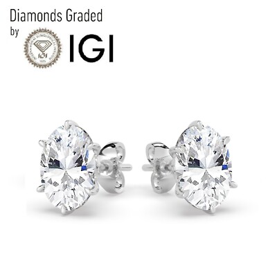 IGI ,D/VS1 ,2 CT Solitaire Lab-Grown Oval Diamond Studs Earring, 18K ...