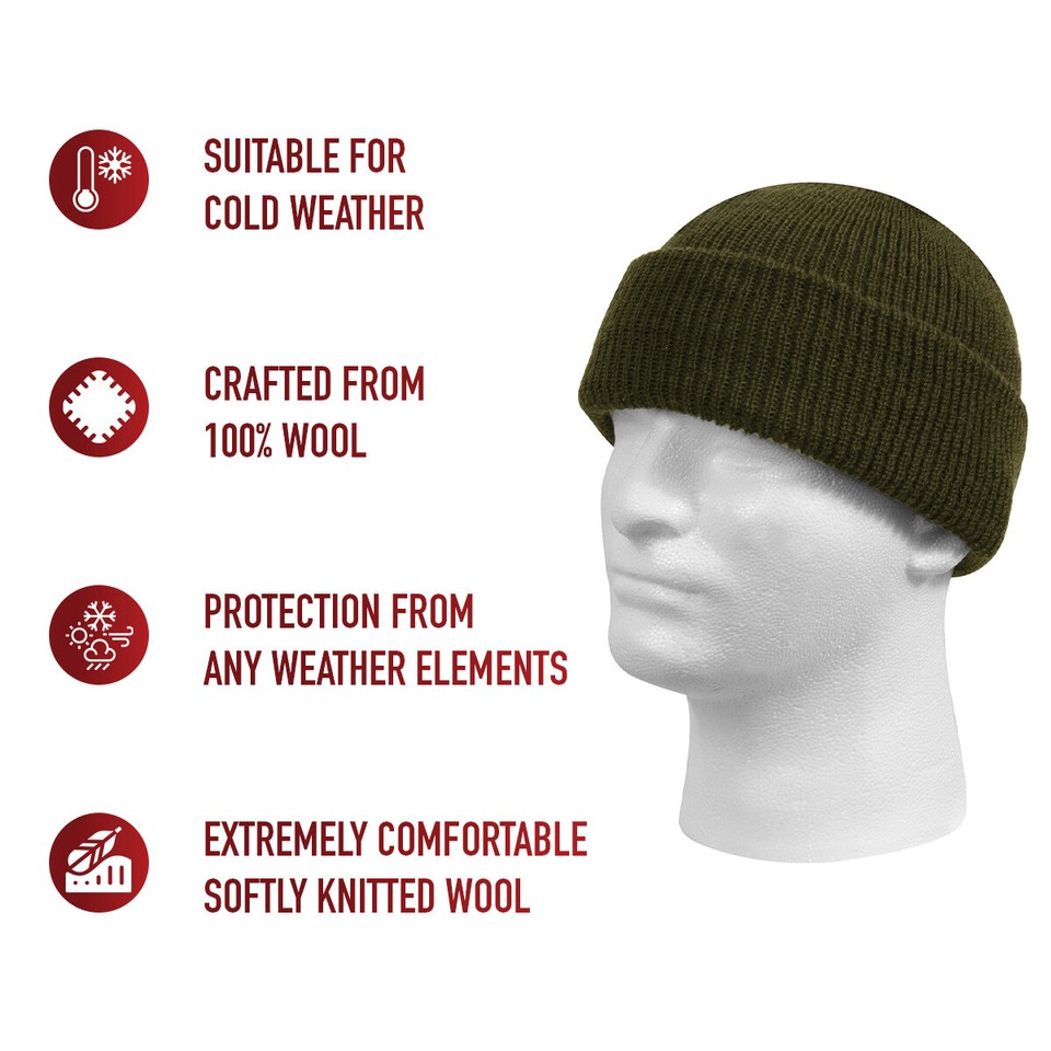 100% Wool Watch Cap Warm GI Cold Winter Weather Snow Ski Hat USA Made ...