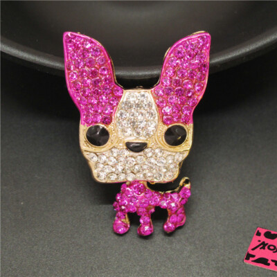 New Rose Cute Puppy Animal Bling Crystal Fashion Women Charm Brooch Pin ...