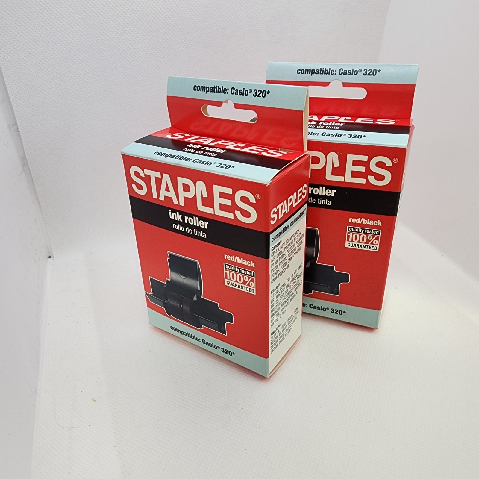 Staples 2 Ink Roller Lot for Casio 320 +Canon & Sharp Calculators Blk ...