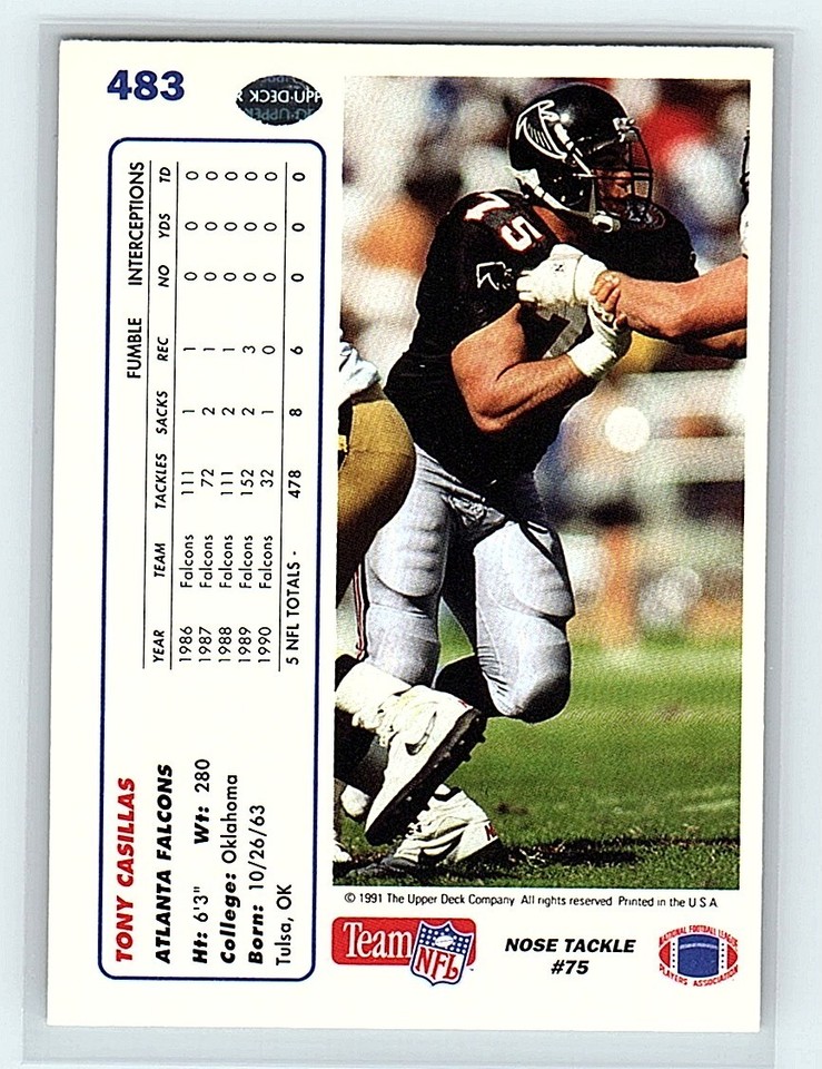 1991 Upper Deck Tony Casillas Atlanta Falcons #483 | eBay