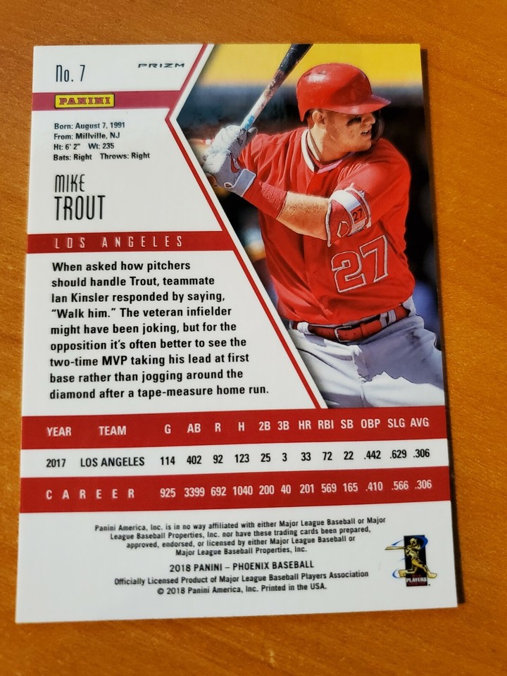 2018 Panini Phoenix Prizm Refractor Mike Trout Card #7 | eBay