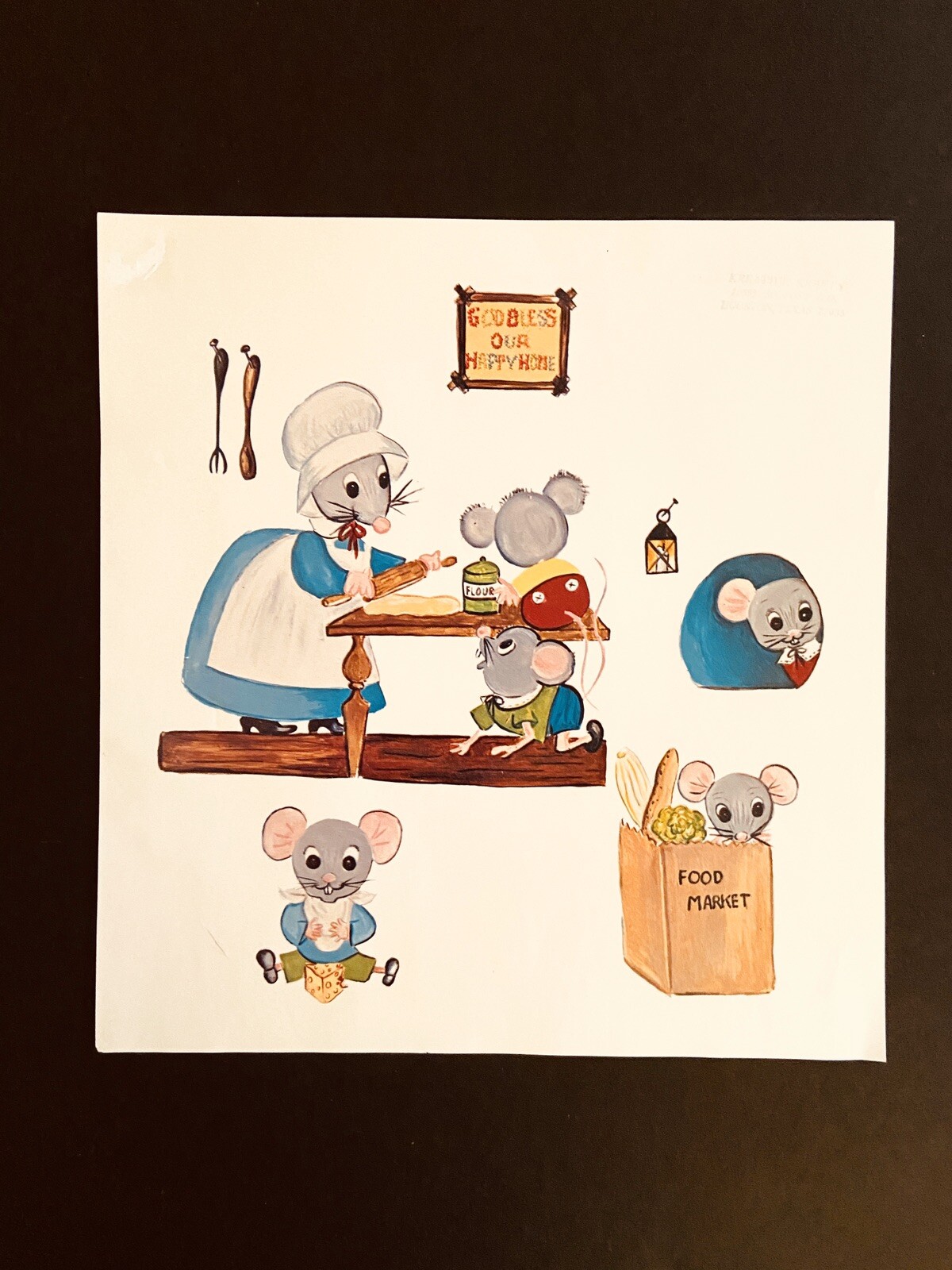 Mouse Mice Art Design Cooking Food Cartoon Vintage Poster Illustration ...