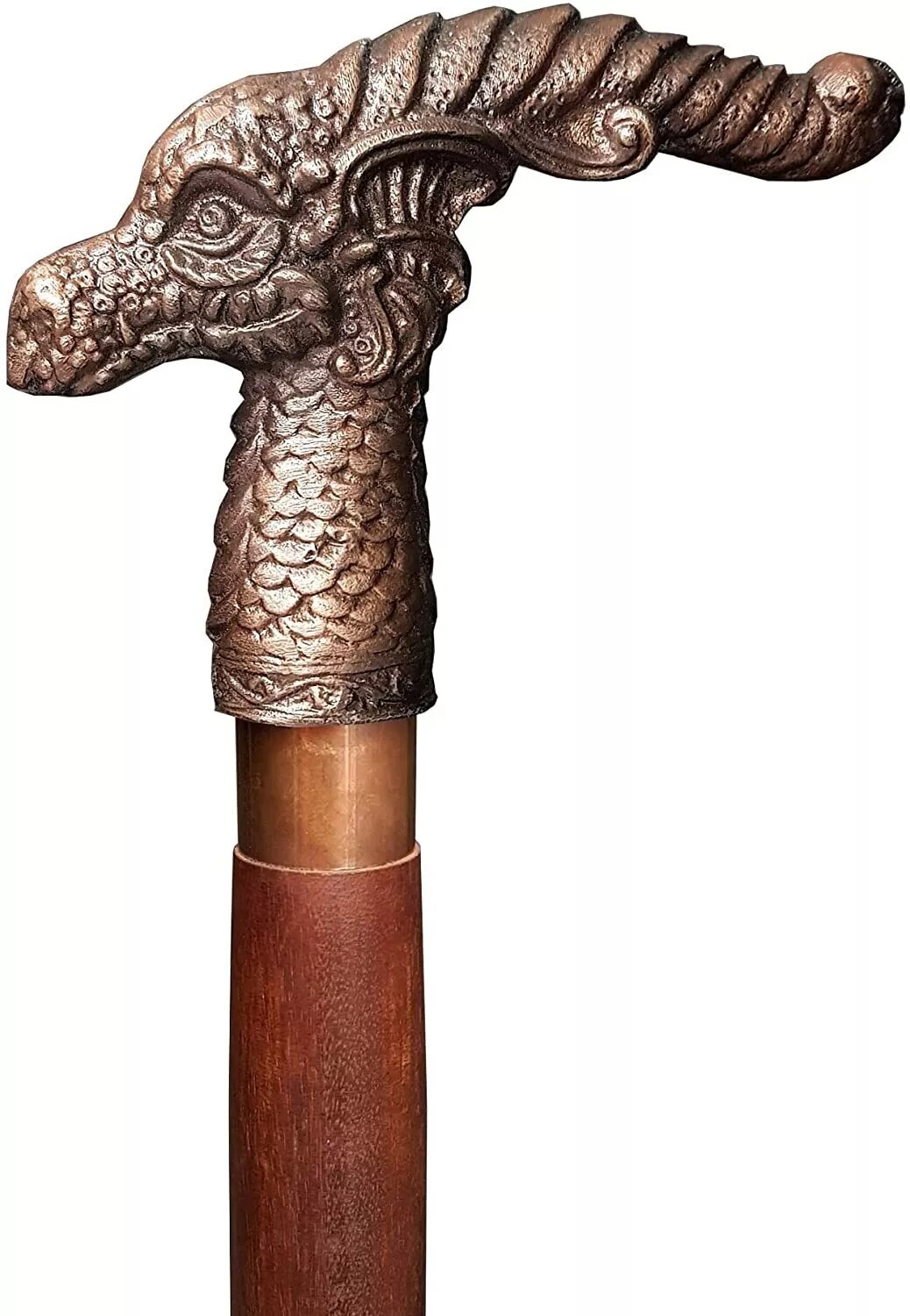 Antique Brass Aluminium Dragon Head Handle w/Brown De… - Gem