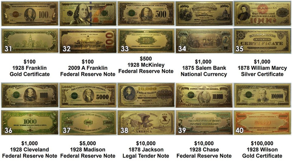 24K Gold-Plated Foil Note Currency Bill Paper Money Novelty Famous Cash ...