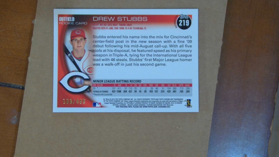 BB Drew Stubbs 2010 Topps Chrome Rookie Autographs Refractors #219 106/ ...