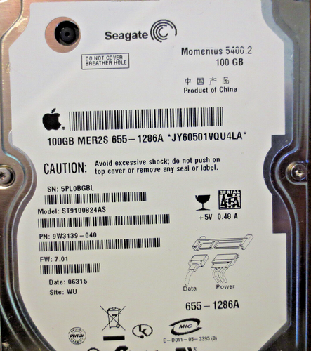 Seagate ST9100824AS 9W3139-040 7.01 Wu (5PL1) 655-1286A 100gb 2.5 ...